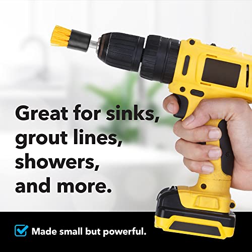 [4 Pack] .75”W Drill Brush Attachment Set - 2 Tapered & 2 Flat - All Purpose Detail Brush Attachments for Cordless Drill - Tile & Grout Drill Brush Set - Drill Attachments for Cleaning, 5/8"L Bristles