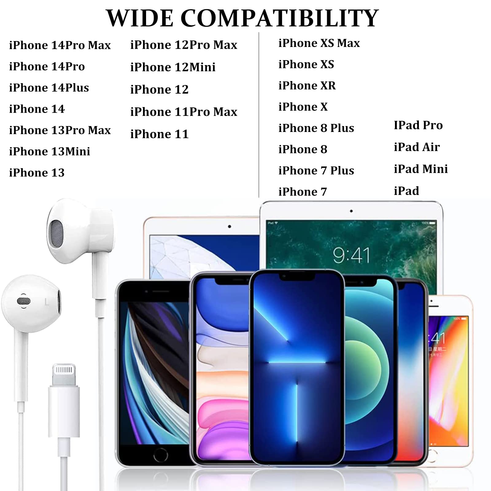 [Apple MFi Certified]iPhone Headphone with Lightning Connector, 2PC Wired Earphones Noise Reduction with Microphone and Volume Control, Compatible with iPhone14/13/12/11/X/8/7, Support All iOS Systems