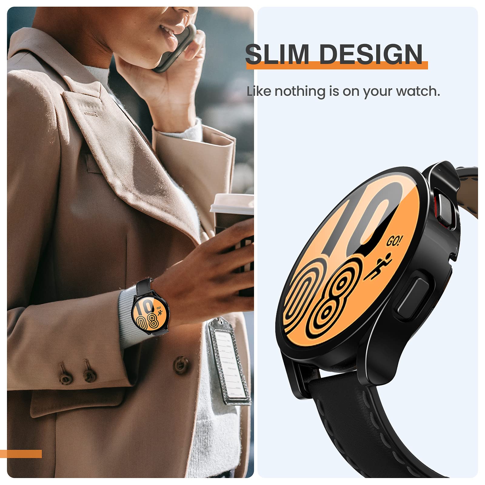 [2Pack] Tensea for Samsung Galaxy Watch 4 Screen Protector Case 44mm Accessories, Protective Face Cover Bumper Case for Women Men, Galaxy Watch4 (Galaxy Watch 4-44mm, Glossy Black)