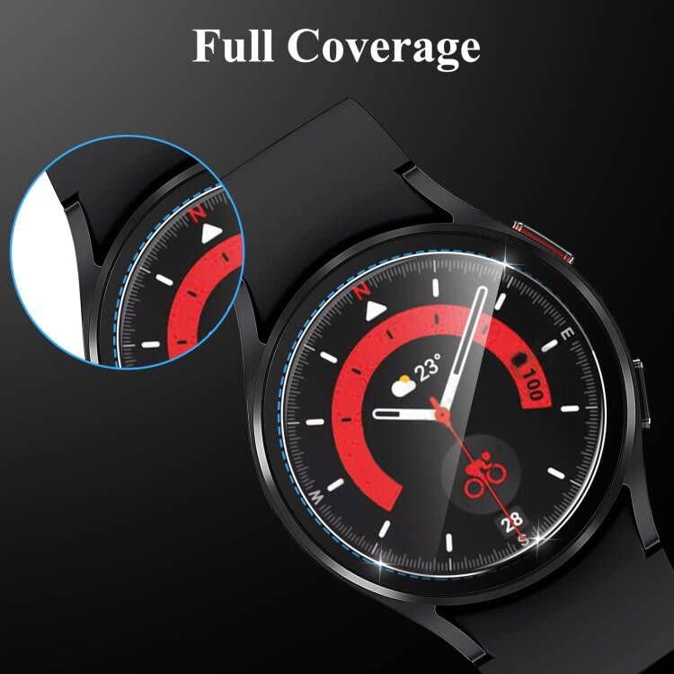 [4 Pack] Compatible for Samsung Galaxy Watch 5 Pro 45mm Screen Protector Tempered Glass, YMHML Waterproof 9H Hardness [No-Bubble] Anti- Scratch HD Clear Film for Galaxy Watch 5 Smartwatch Accessories.