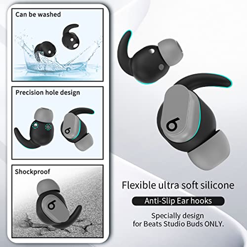 [5 Pairs] Ear Hooks for Beats Studio Buds, Silicone Anti Slip Beats Studio Buds Ear Hook Accessories Replacement Ear Covers Compatiable with Beats Studio Bud 2021 [NOT Fit in Case] - Black