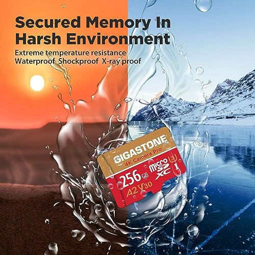 [5-Yrs Free Data Recovery] Gigastone 256GB Micro SD Card, 4K Camera Pro MAX, A2 V30 MicroSDXC Memory Card for Smartphone, Gopro, Action Cams, 4K UHD Video, Up to 130/85 MB/s, UHS-I U3 C10 with Adapter