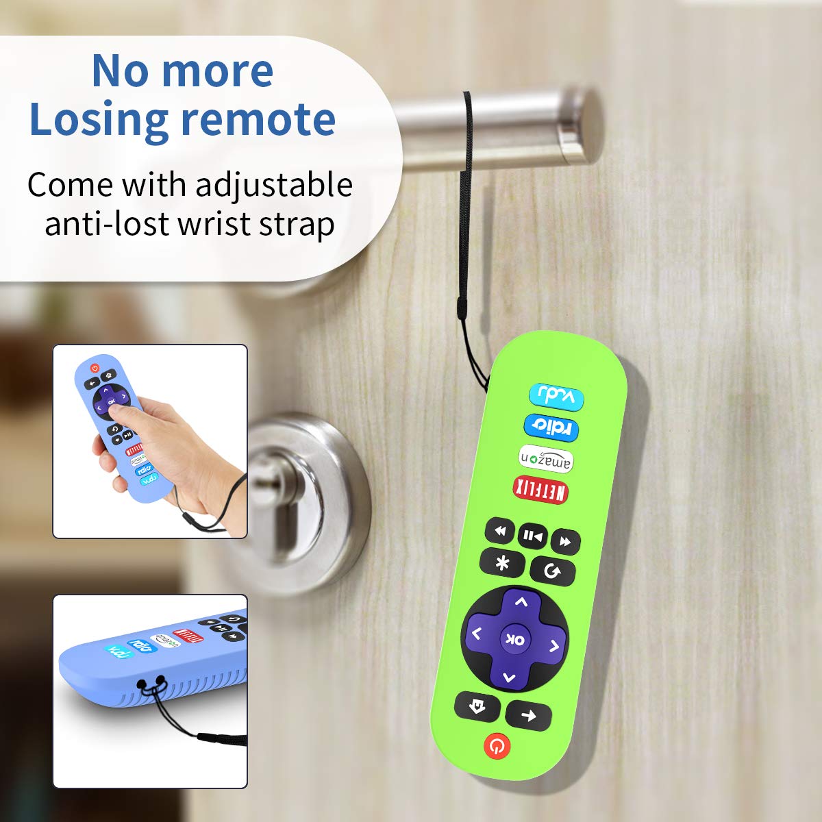 [4 Pack] Silicone Case for TCL Roku TV RC280 Remote, Protective Universal Replacement Lightweight/Shockproof TCL Roku TV Remote Cover with Lanyard (Glow Blue+Glow Green+Red+Blue)
