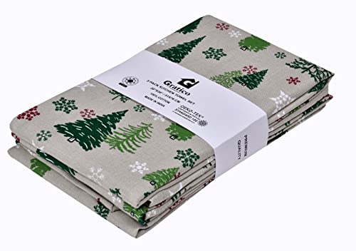[20"x30",3 Pack] Premium Kitchen Towels and Dishcloths Sets, Cotton Dish Towels for Kitchen, Green Tree Print Dish Cloths for Washing Dishes, Hand Towels for Kitchen, Tea Towels & Bar Mops