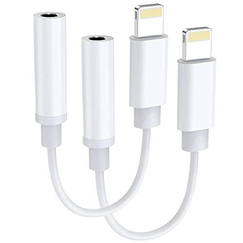 [Apple MFi Certified] Lightning to 3.5 mm Headphone Jack Adapter, 2 Pack for iPhone 3.5mm Earphones Jack Audio Dongle Cable Converter Compatible with iPhone 13 12 11 XS XR X 8 7,Support All iOS