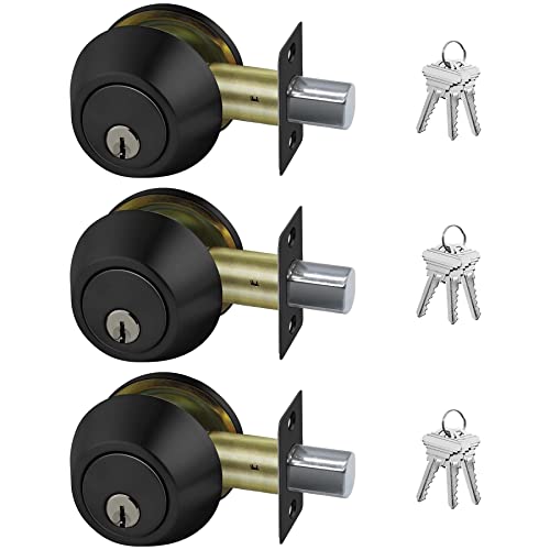 [3 Pack] BESTTEN Keyed Alike Deadbolt, Single Cylinder Door Lock with Same Key, 9 Keys Included, Matte Black Finish