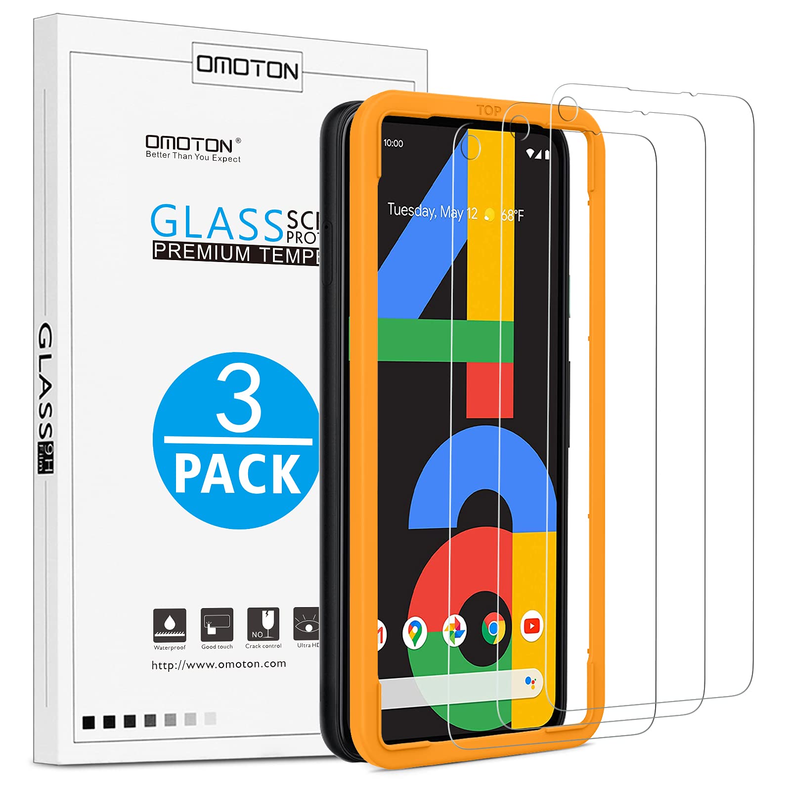 [3 Pack] OMOTON Screen Protector for Google Pixel 4a,[Not Fit for Pixel 4a 5G] Easy-Install/Bubble Free/Tempered Glass Screen Protector for Pixel 4a
