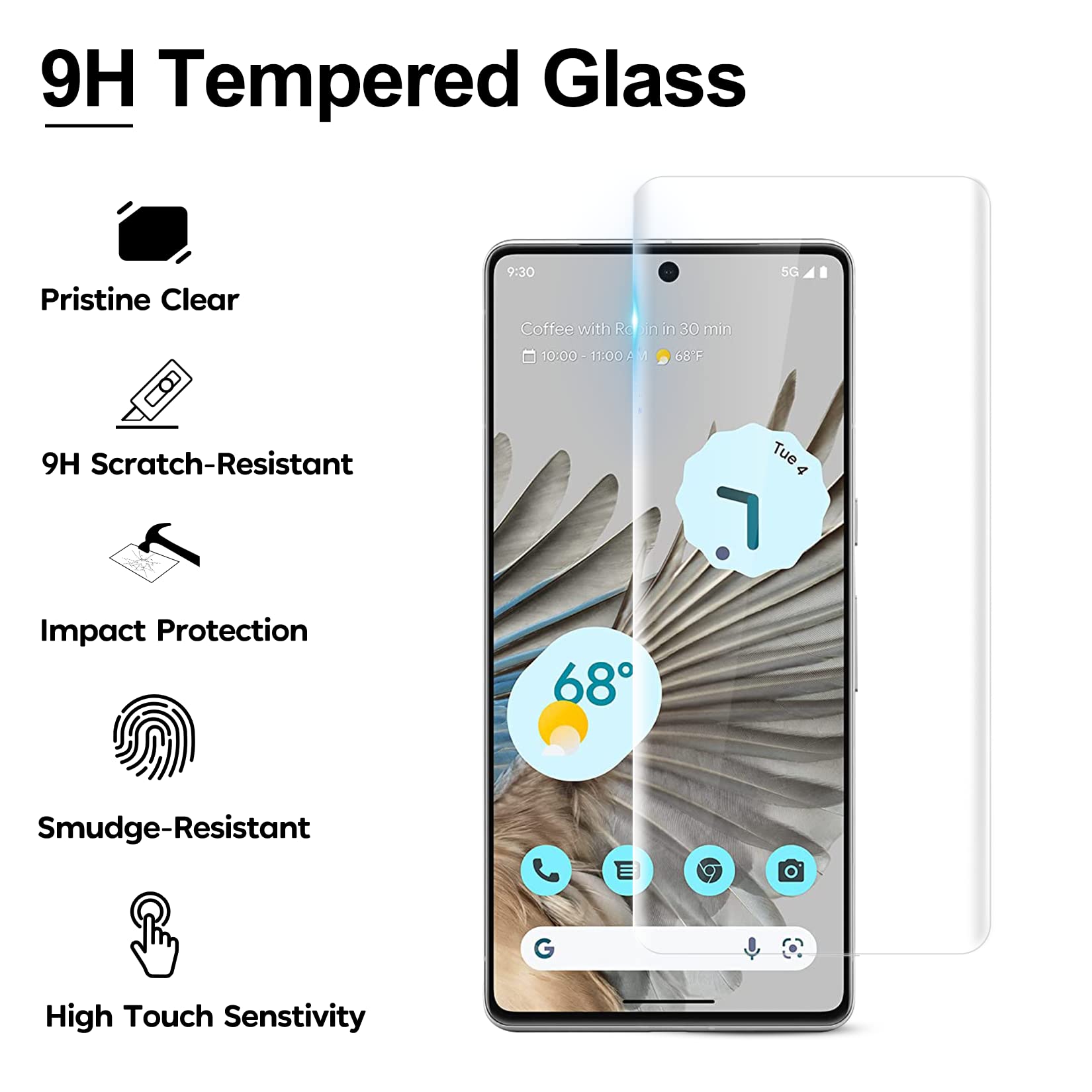 [3+2 Pack] for Google Pixel 7 Pro Screen Protector [Support Fingerprint Unlocking] 3x 3D Curved Tempered Glass and 2x Camera Lens Protector for Pixel 7 Pro 5G (2022)