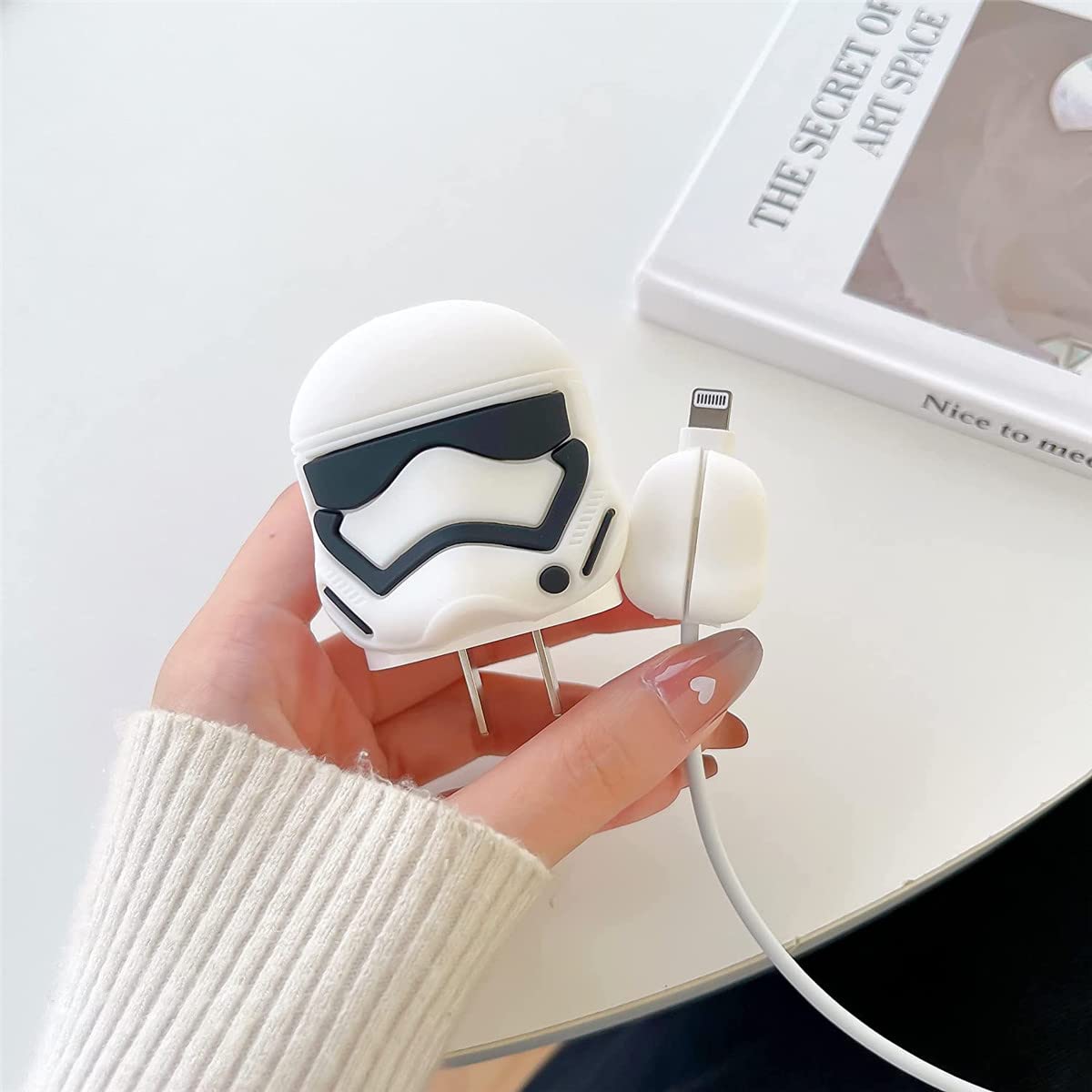 [2Pack] Protective Case for iPhone 20W USB-C Power Adapter USB Lightning Cable, Cute Cartoon Series Soft Silicone Fast Lightning Chargers Cable Protective Cover for iPhone Charger (Black Knight/White)
