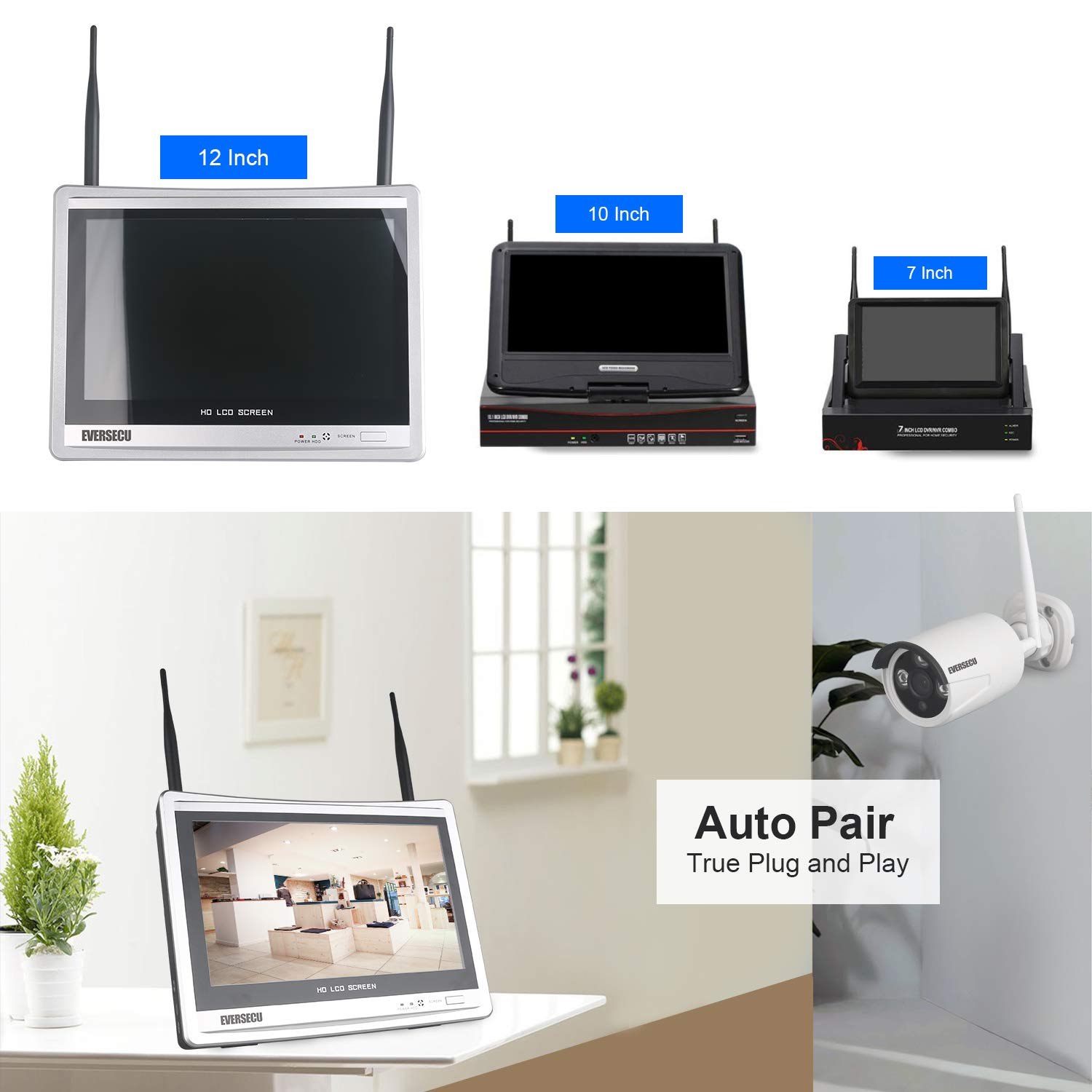 [8CH Expandable] 2K 3MP Home Security Cameras System with 12 Inch Monitor & NVR Combo Surveillance Kits, 8 Channel Cameras CCTV System with 4Pcs Wireless Video 3.0MP IP Cameras,Free APP(No HDD)