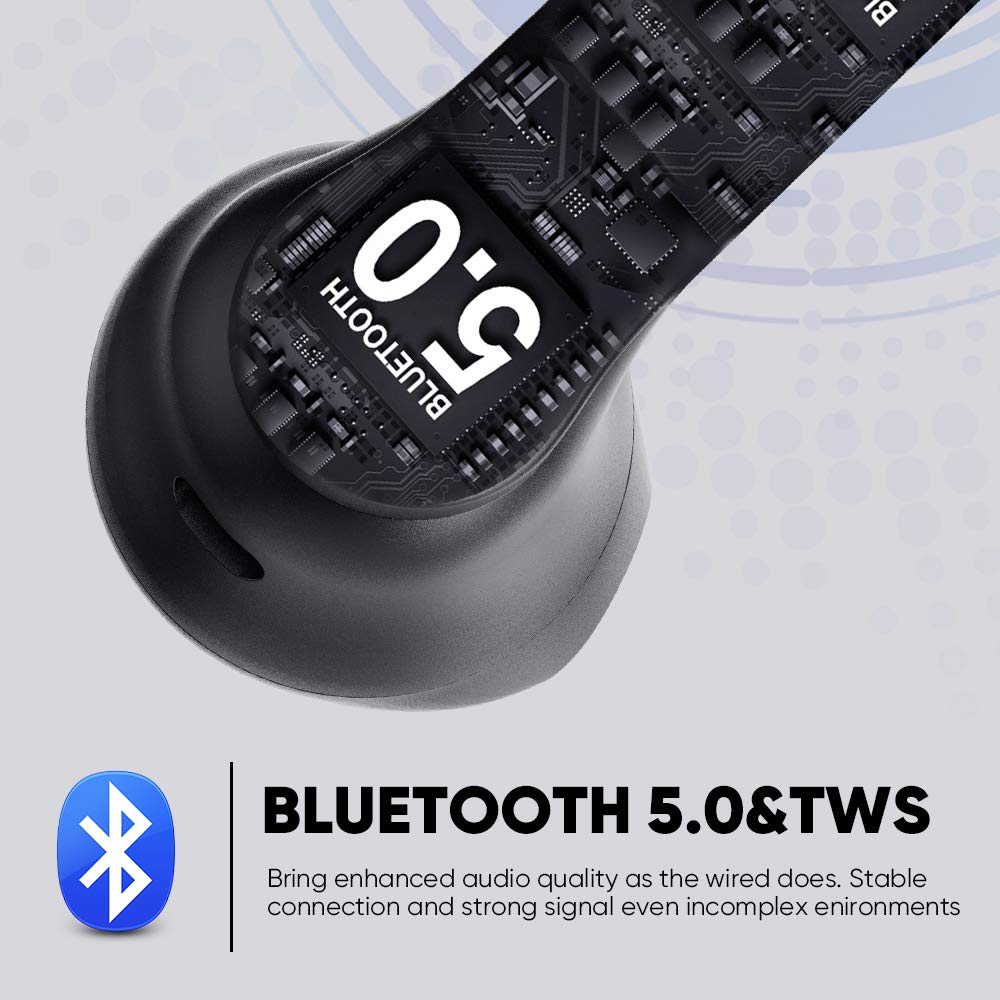 [2021 Upgraded]Wireless Earbuds Bluetooth 5.0 Earphones 4 Mics ENC Noise Cancelling for Call,Hi-Fi Stereo Sports Earbuds,IPX7 Waterproof,32 Hrs Playback Wireless Charging for iPhone and Android,Black
