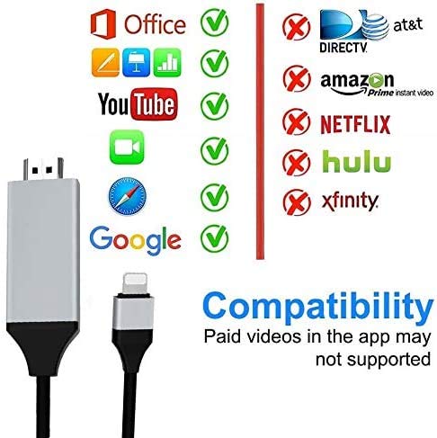 [Apple MFi Certified] Lightning to HDMI Adapter, HDTV Cable Adapter Compatible with iPhone,iPad,iPod 1080P Digital AV Sync Screen Connector on HD TV Monitor Projector-NO Need Power Supply (6.6 Feet)