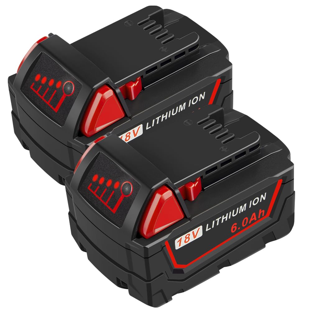 [2Pack] High Output 6.0Ah 18V Battery Replacement for Milwaukee M18,M-18/M-18B/48-11-1812/48-11-1862/48-11-1852/48-11-1828/48-11-1815/48-11-10/48-11-1820/48-11-1840/48-11-1850/48-11-1860