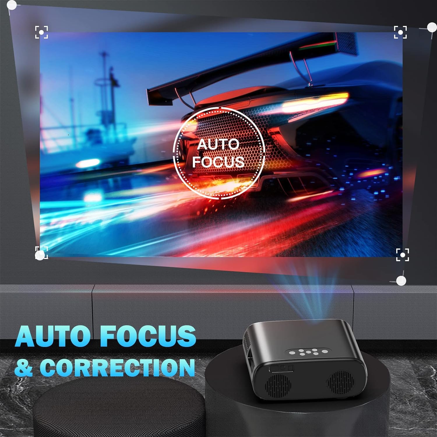 [Auto Focus] Projector with WiFi-6 and Bluetooth 5.2, 680 ANSI Outdoor Projector 4K, Goiaey Native 1080P Movie Video Projector, Auto 6D Keystone & 50% Zoom, Smart Home Projector for Phone/PC/TV Stick