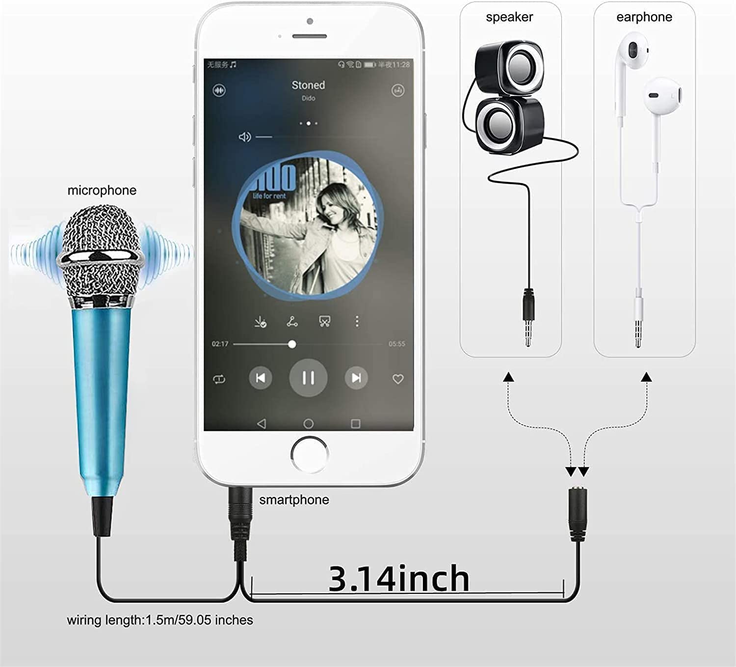 [2PCS] Mini Microphone,Tiny Microphone,Mini Karaoke Microphone for Mobile Phone Laptop Notebook Apple iPhone Sumsung Android with Holder Clip (Silver/Blue)