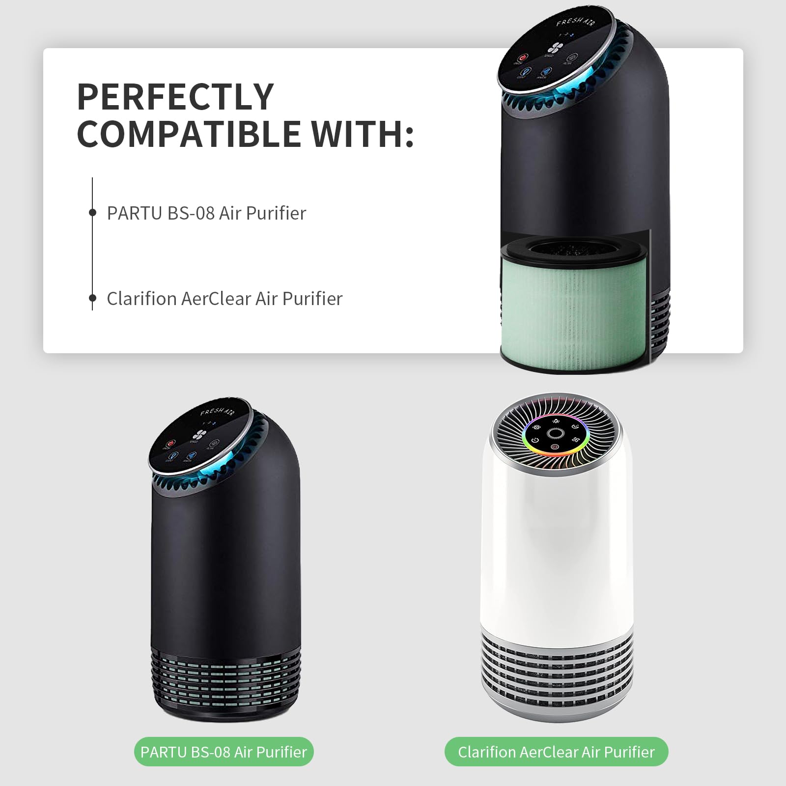 [4-Pack] SAKEGDY BS-08 HEPA Filter Replacement - Compatible with PARTU BS-08/ Clarifion AerClear Purifier- 3-IN-1 Filtration System Include Pre-filter, H13 True HEPA Filter & Activated Carbon Filter