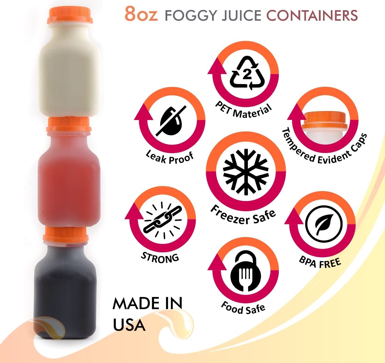 [30 PACK] Empty Plastic Juice Bottles with Tamper Evident Caps 8 OZ - Smoothie Bottles - Ideal for Juices, Milk, Smoothies, Picnic's and even Meal Prep by EcoQuality Juice Containers