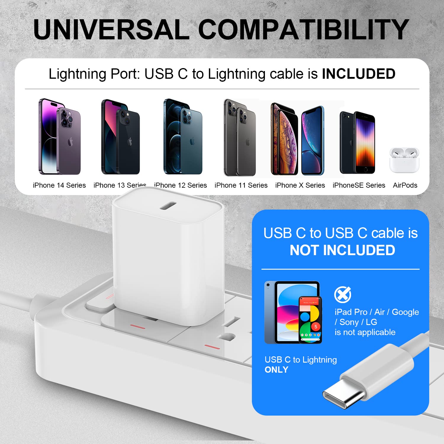 [Apple MFi Certified] iPhone Charger iPhone Fast Charger, 2Pack 20W PD Type C Wall Charger Block with 6FT USB-C to Lightning Cables Compatible with iPhone 14/13/ 12/11/ XS/XR/X/ 8 Plus/iPad