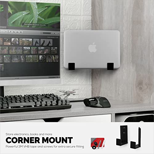 [EOL] 1.5" Corner Cable & Router Wall Mount Holder, Adhesive & Screw-in, for Routers, Network Switch, Mesh WiFi, Apple TV, Cameras, Speakers & More, for Devices Up to 1.5" / 38mm Wide, (Black) [EOL]