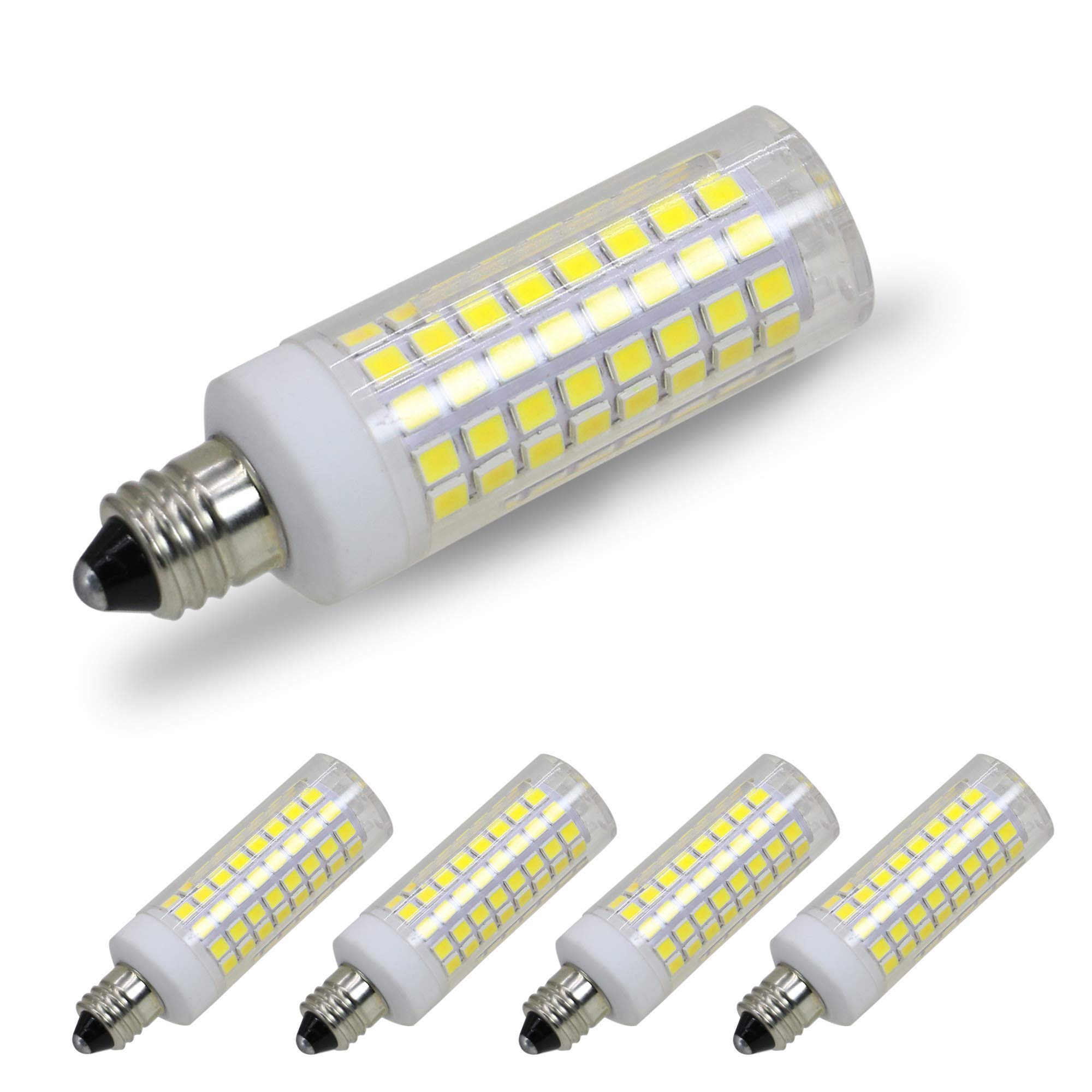 [4-Pack] E11 LED, All-New (102LEDs) E11 Led Bulbs, 8W 75W-100W Equivalent, 850 LM, Daylight 6000K, Dimmable,E11 Mini Candelabra Base, JD T3/T4 360 Degree Beam Angle for Indoor Decorative Lighting.