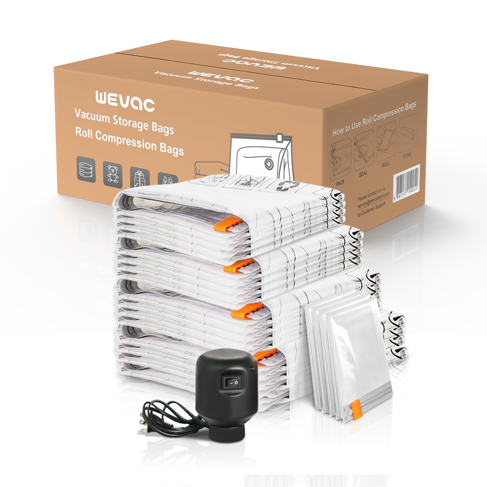 [2024 NEW] 20 Pack Vacuum Storage Bag (4 Jumbo/4 Large/4 Medium/4 Small/4 Roll) | Electric Pump | Space Saver | Rapid Vacuum | Double Zip | Clip Stopper | Clothes, Blanket Compression and Travelling