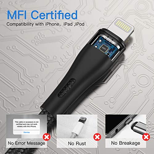 [Apple MFi Certified] iPhone Charger 6FT/3Pack USB to Lightning Cable, 6 Feet iPhone Cord Braided Charging USB Cables for iPhone 11/11Pro/11Max/X/XS/XR/XS Max/8/7/6/5S/SE/iPad Mini Air/Black
