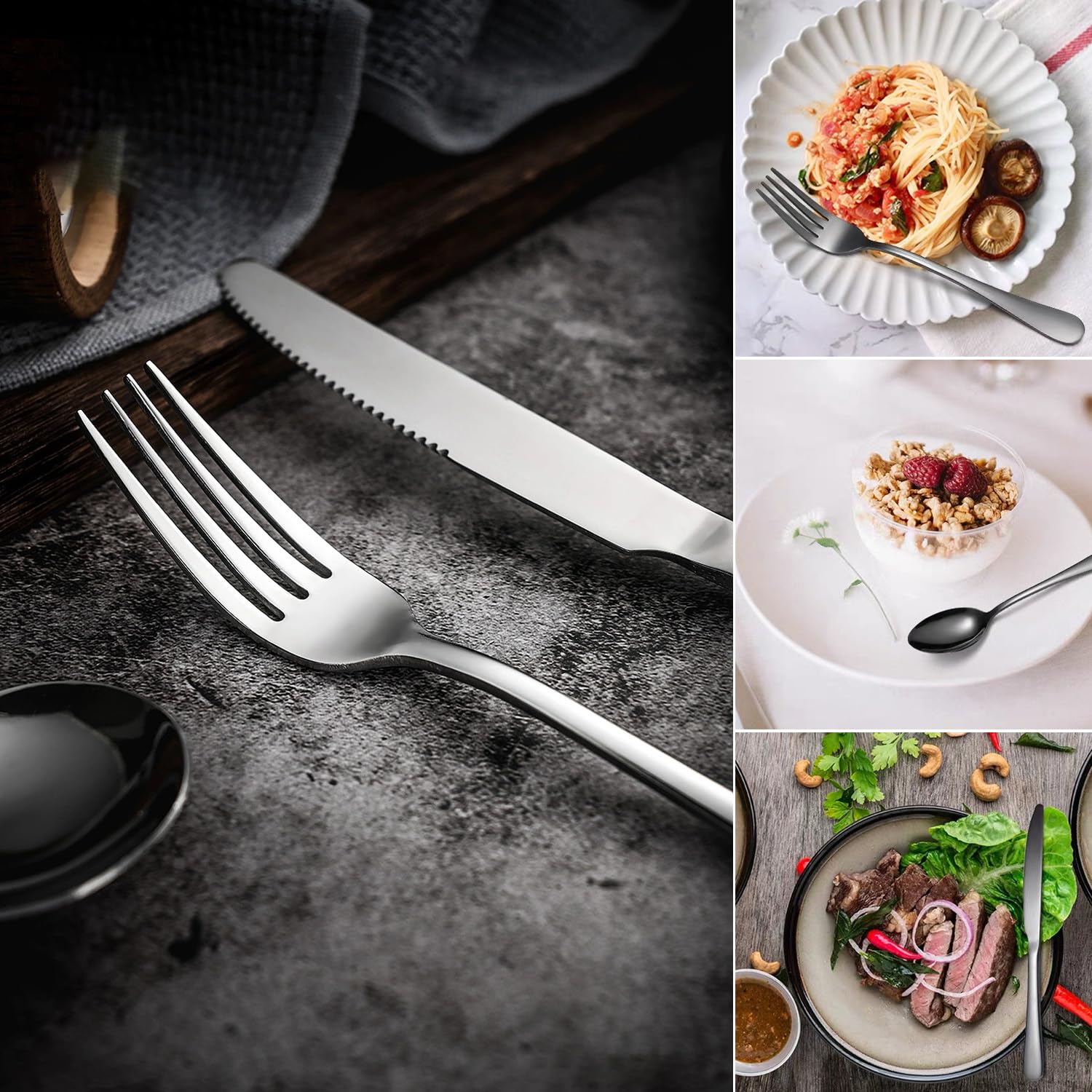 [20 Piece] Silver Silverware set for 4, Stainless Steel Cutlery Eating Utensils with Mirror Finish, Dishwasher Safe for Daily Use (Silver Silverware Set)