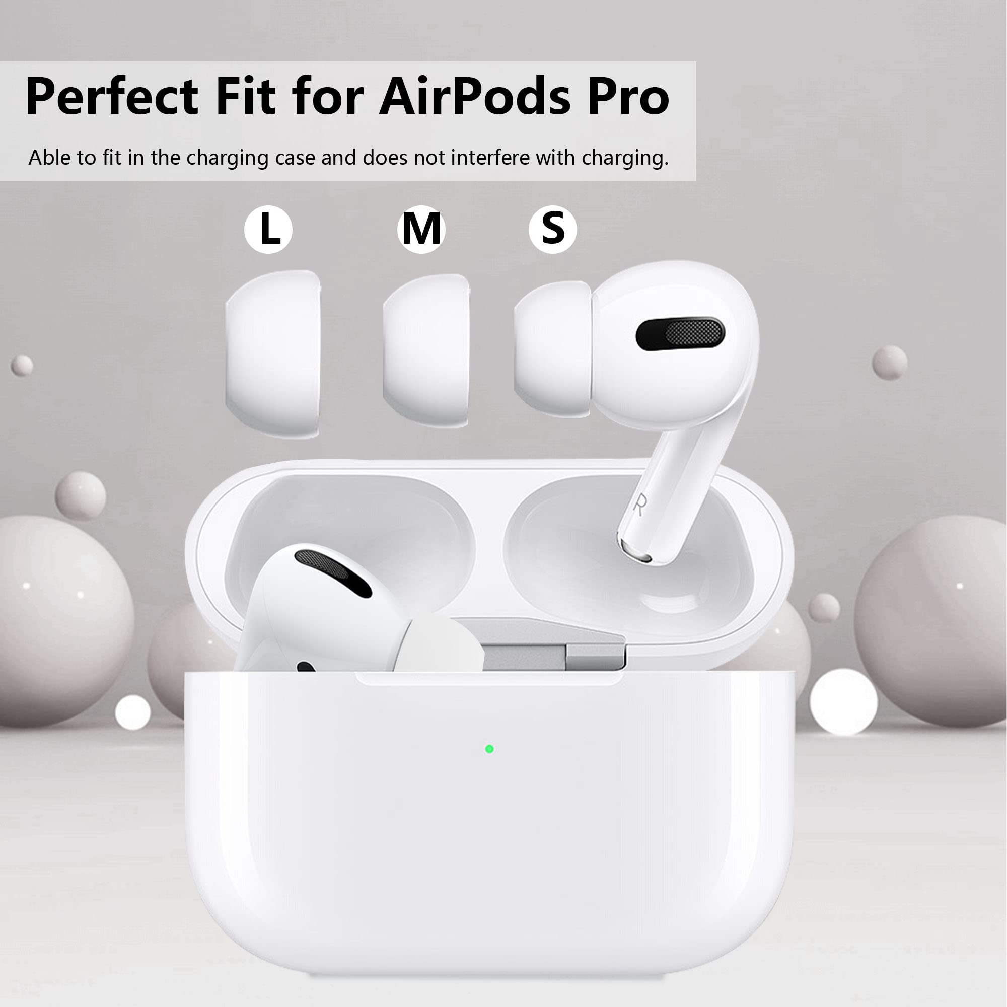 [3 Pairs] Gimane Replacement Ear Tips for AirPods Pro/AirPods Pro 2, Silicone Ear Bud Tips with [Portable Storage Box] [Noise Reduction Hole] Fit in The Charging Case, (White, S/M/L)