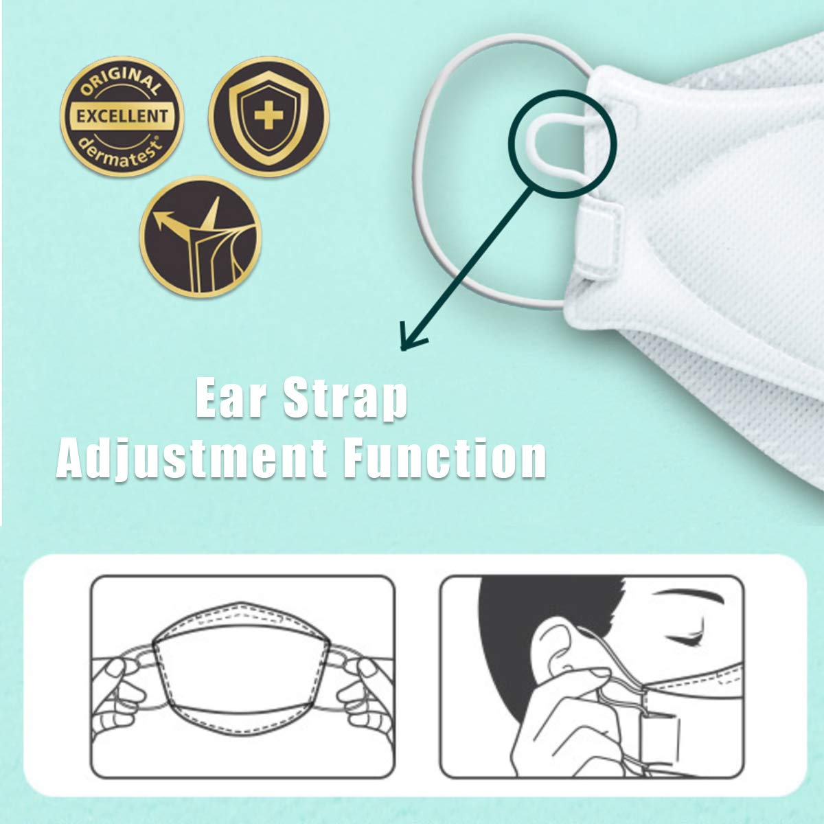 [Airwasher] KF94 Disposable Face Mask - Made in Korea, Black Breathable Reusable Face Mask, Individually Wrapped 4-Ply Adjustable Cloth Masks, 20 Pack