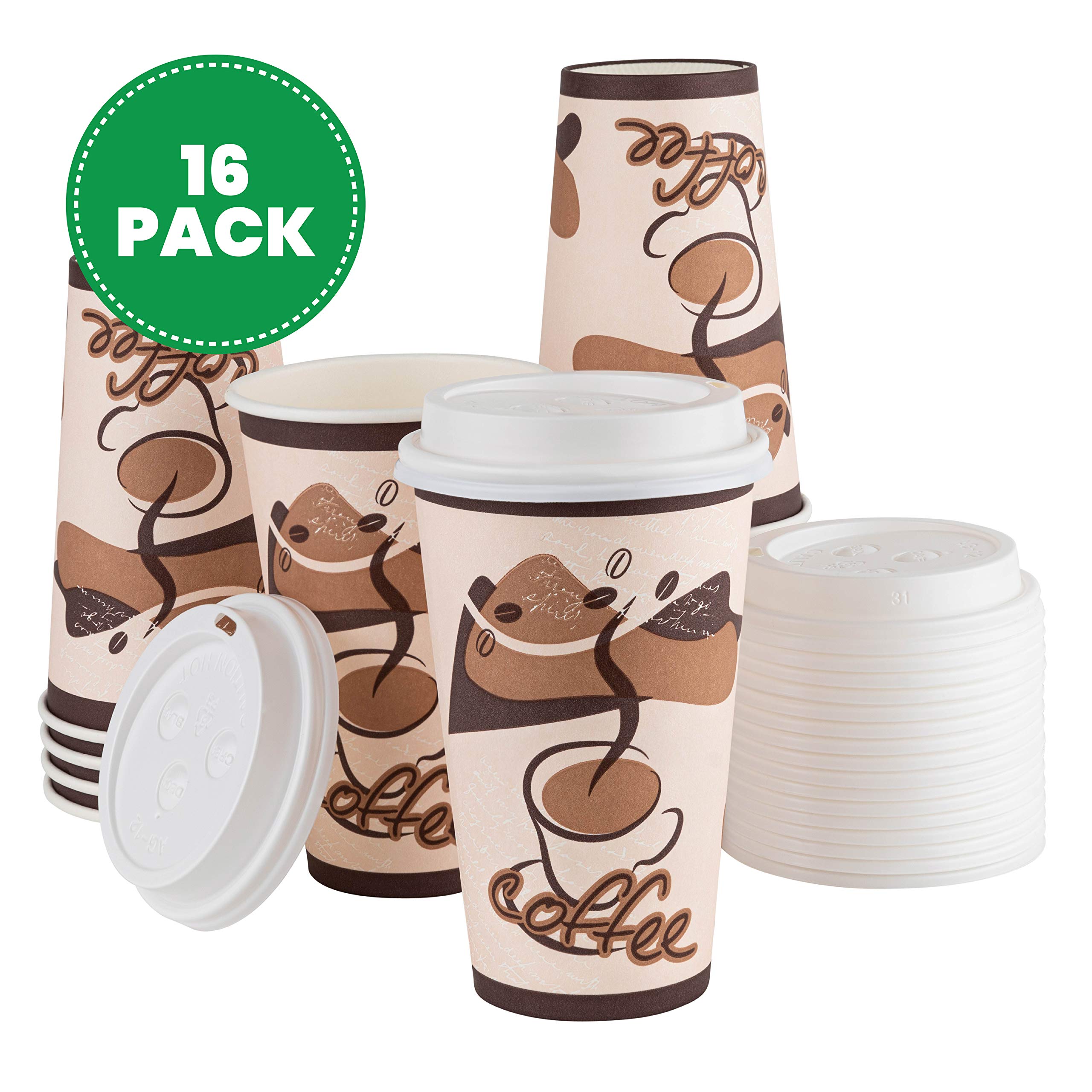 [20 Sets - 12 oz.] 12 Ounce Paper Hot Cups Disposable Coffee Cups With Lids