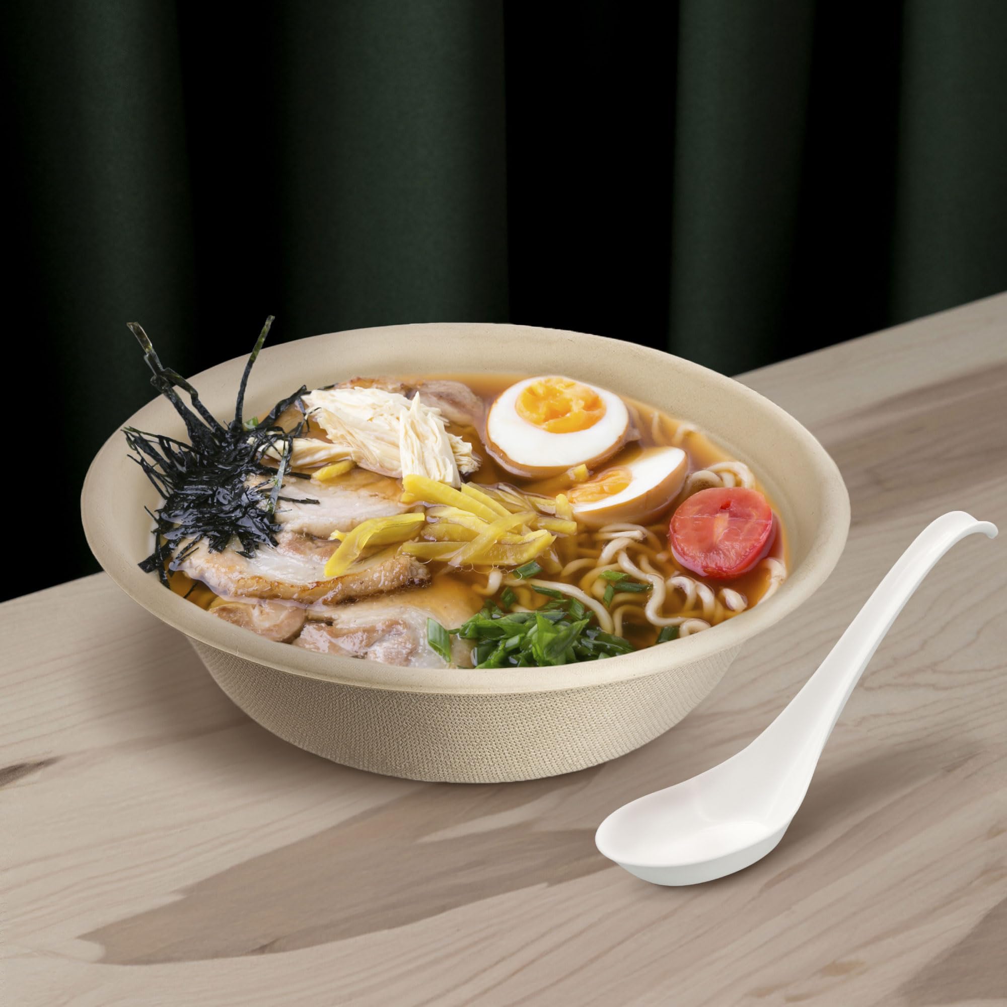 [600 COUNT] HAKOWARE by HARVEST PACK Disposable Asian Soup Spoons with Hook, made from Plastic, for Take-out Ramen Pho Noodles