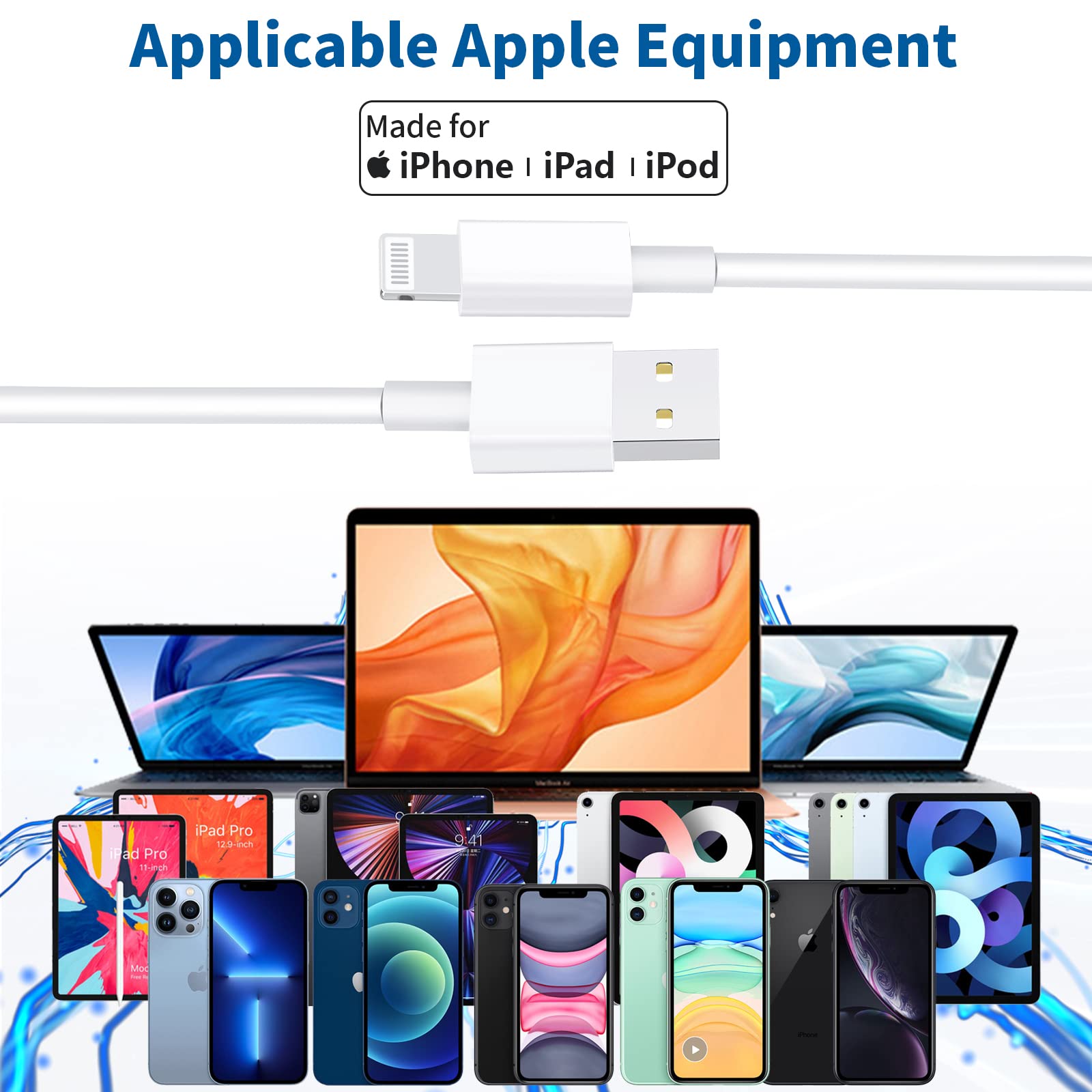 [Apple MFi Certified] iPad Charger iPhone Charger, Dorten 2Pack Lightning to USB Quick Charge Cord & 2Pack 12W USB Fast Charger Foldable Portable Travel Plug for iPhone 14/13/12/11/XS/X 8/iPad/AirPods