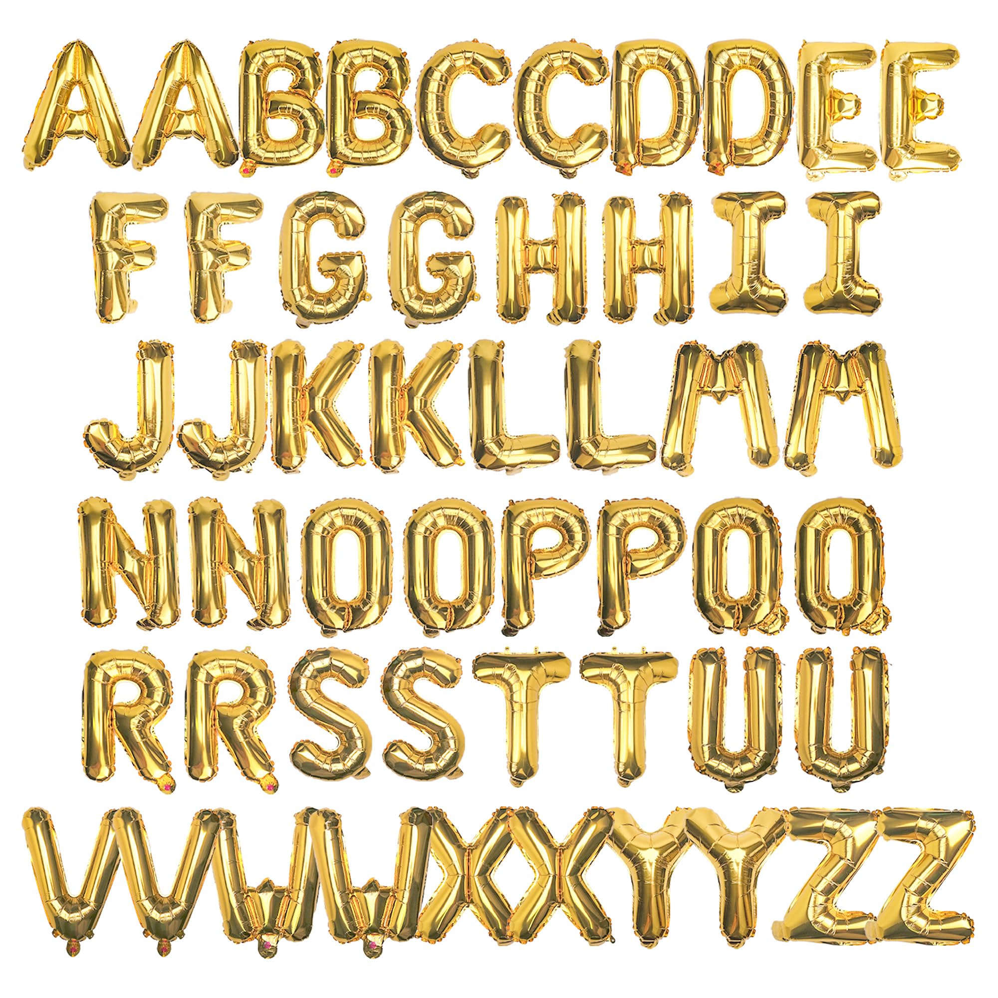 [52 PCS] 16" Foil Gold Letter Balloons 2 Sets of A-Z, Mylar Aluminum Hanging Alphabet for Graduation New Year eve Birthday Party Decorations