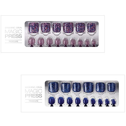 [DASHING DIVA -Toes]Magic Press SUPER SLIM Fit- Pedicure (2 Different Designs 24+24strips)PURPLE OVER+SO BLUE 335/36bcc