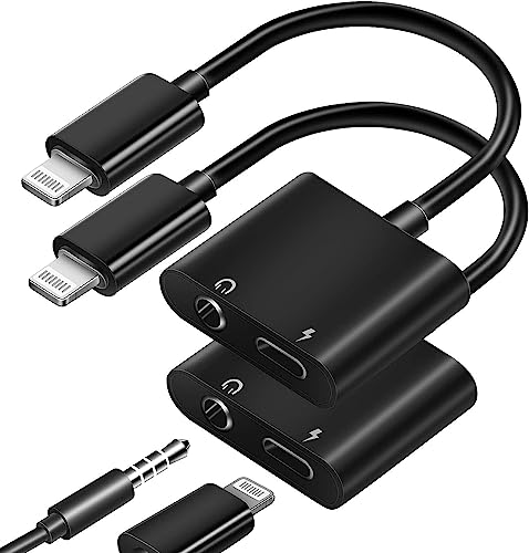[Apple MFi Certified] 2 Pack Headphone Adapter for iPhone, 2 in 1 Lightning to 3.5mm AUX Audio + Charger Splitter Compatible with iPhone 14/13/12/11/XS/XR/iPad, Support Call+Music Control