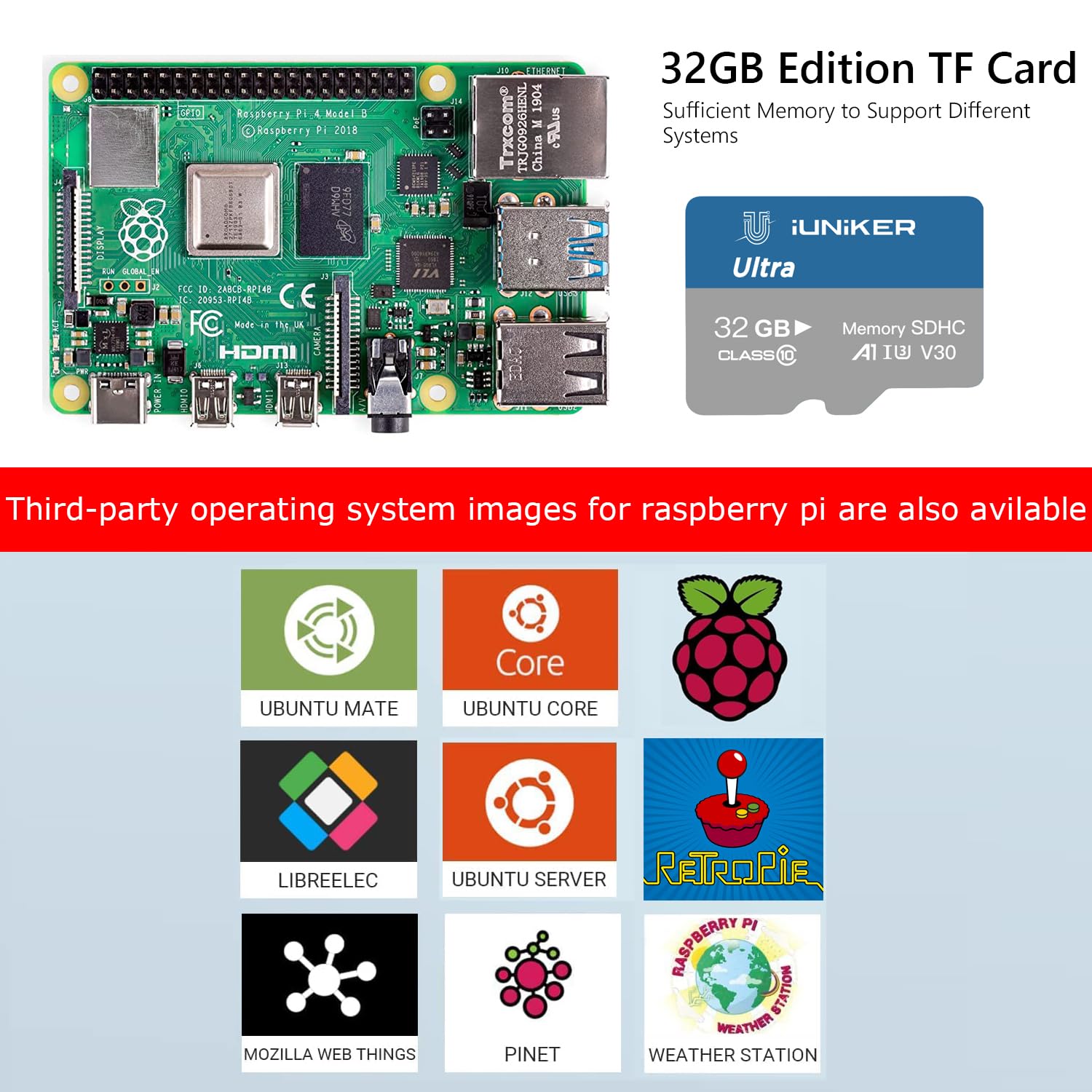 [20W 5V 4A] Raspberry Pi 4 Case, iUniker 20W 5V 4A USB C Raspberry Pi 4 Power Supply with Switch Heatsink 40mm Cooling Fan, 32GB Card, Card Reader, 4K Hdmi Cable for Pi 4 8gb/4gb/2gb