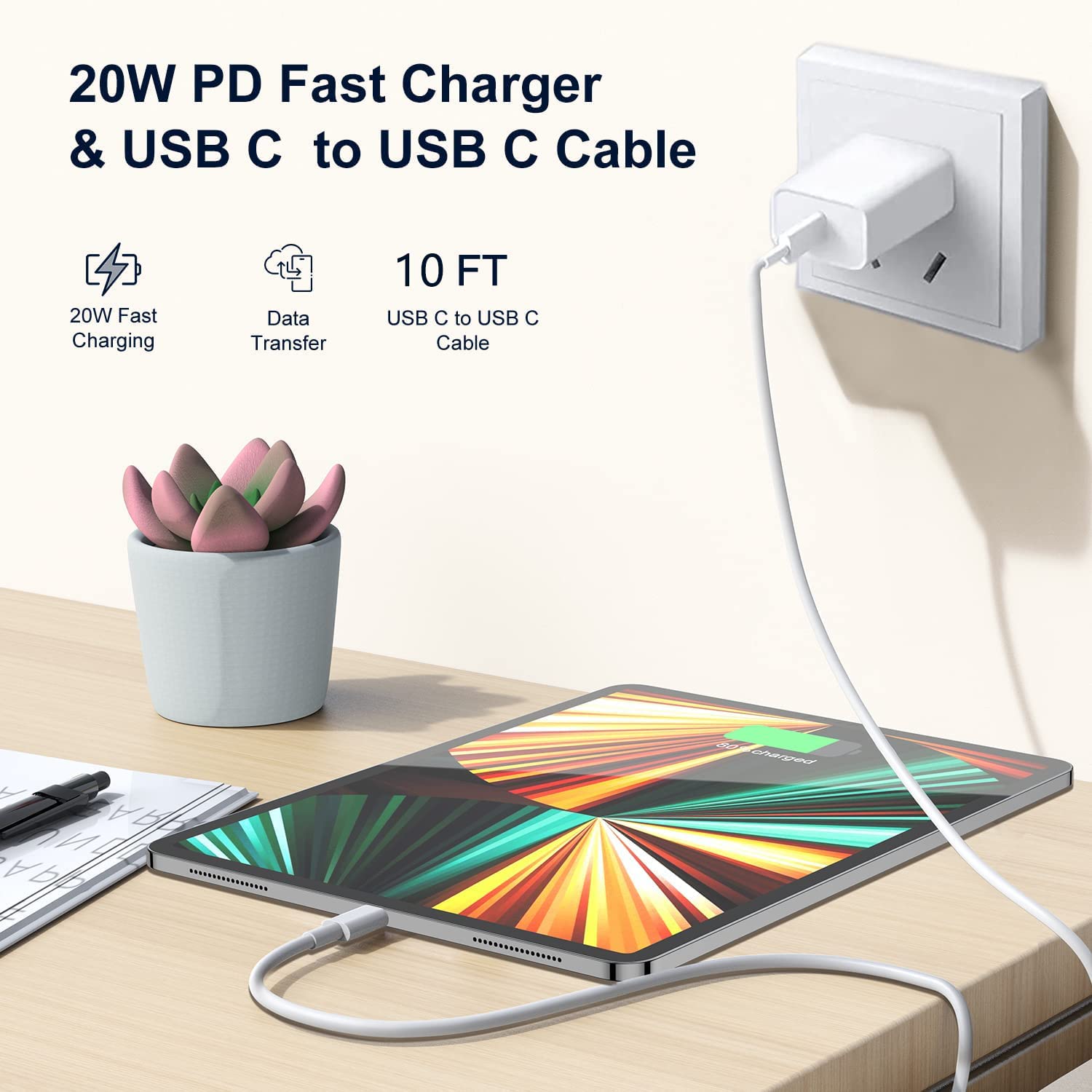 [Apple MFi Certified] IPhone 15 Charger Fast Charging, 2 Pack PD 20W USB C Wall Charger with USB C to USB C Fast Charging Data Sync Cable for IPhone 15/15 Plus/15 Pro/15 Pro Max, iPad Pro/Air/Mini