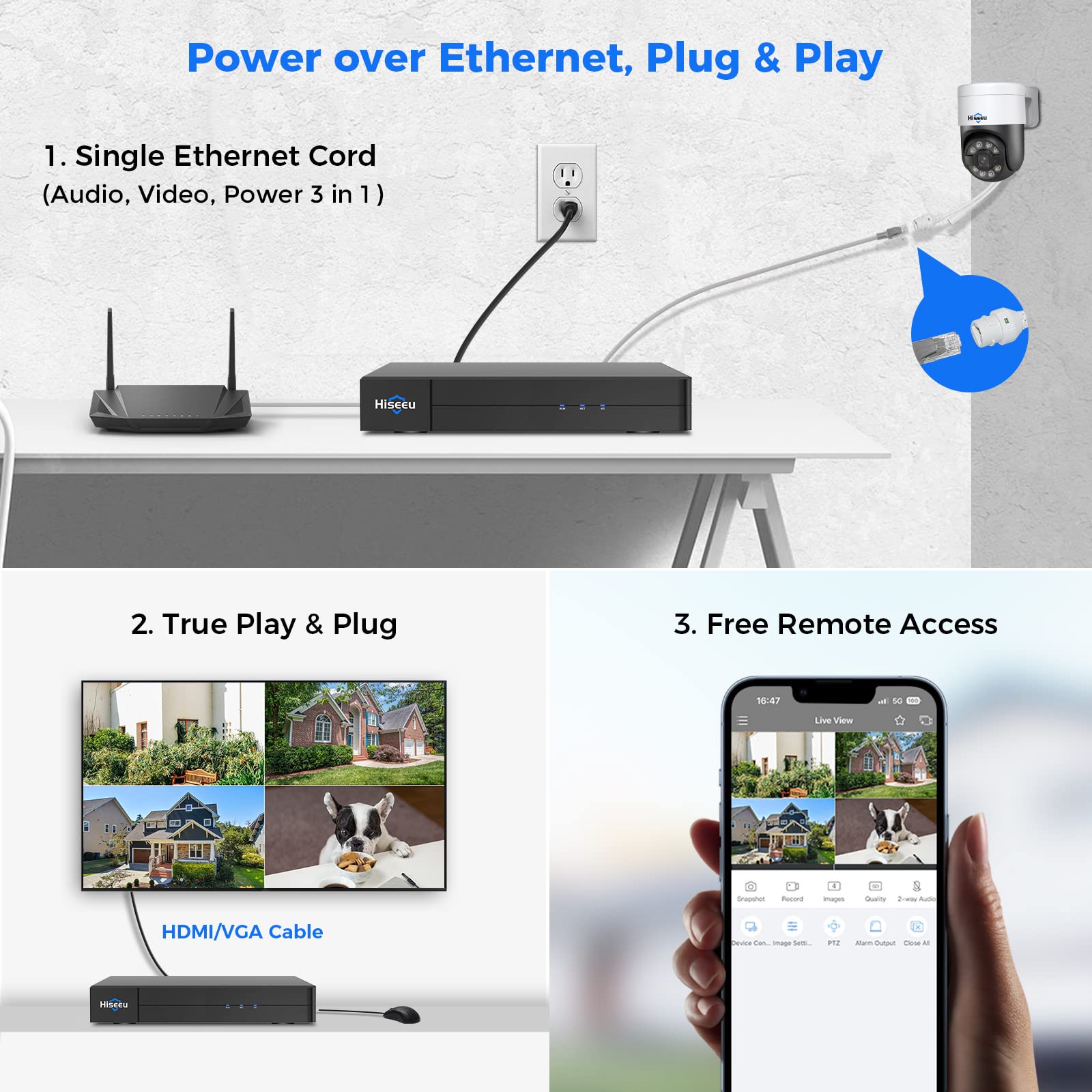 [3TB HDD+Human Tracking] Hiseeu 4K PoE Security Camera System,CCTV Camera Security System w/5MP Home Security Cameras, PTZ 270°Pan 90°Tilt，2-Way Audio,Remote Access,Night Vision,Waterproof,7/24 Record