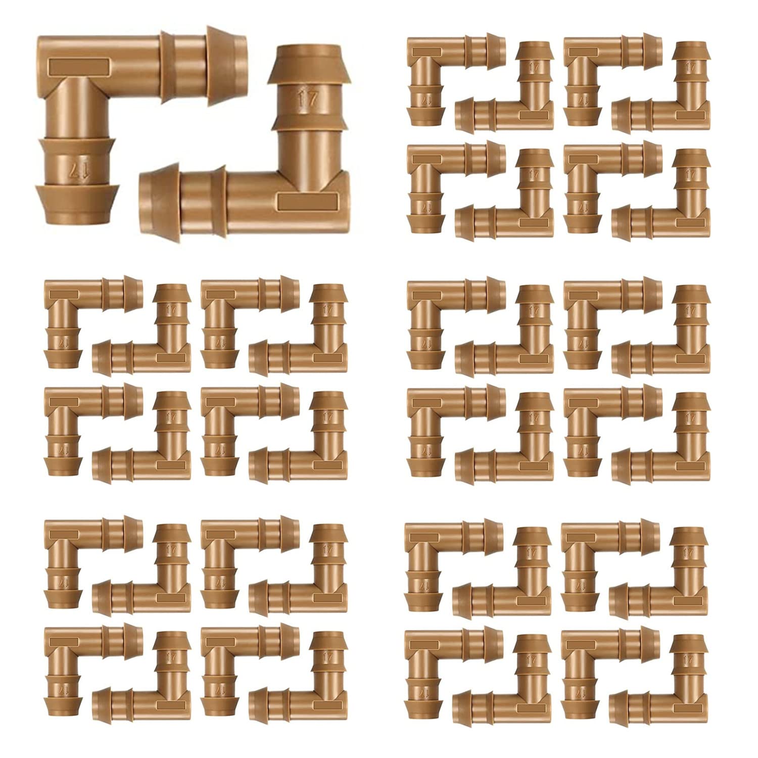 [40-Pack] Drip Irrigation Barbed Elbow Fittings (17mm) for 1/2" Drip Hose (0.600" ID), Sprinkler Tubing Connector for Garden Drip Irrigation Systems
