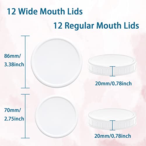 [24 Pack] Plastic Mason Jar Lids for Ball, Kerr and More - Food Grade White Plastic Storage Caps for Mason/Canning Jars - 12 Regular Mouth and 12 Wide Mouth Mason Jar Lids