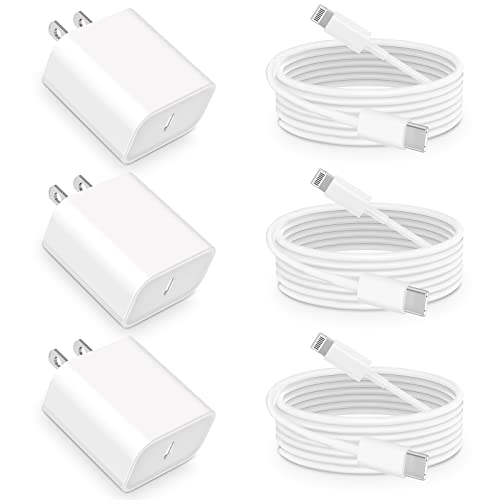 [Apple MFi Certified] iPhone 14 Fast Charger, Assrid 3 Pack 20W PD USB-C Rapid Power Charger with 3 Pack 6FT Type C to Lightning Quick Charging Cord for iPhone 14 13 12 11 Pro Max/XS/X SE/iPad/AirPods
