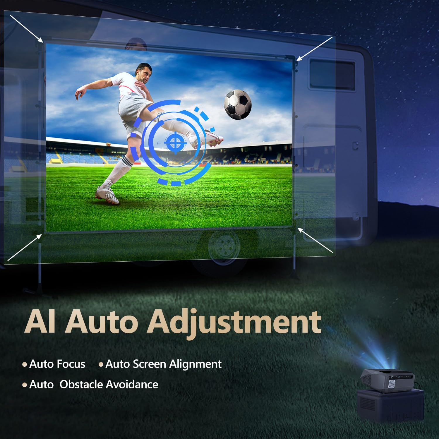 [Auto Focus+Keystone & 1200ANSI] Smart Daylight Projector 4K with WiFi6 & Two-way Bluetooth,Android TV Projector Streaming Apps,Ceiling Native 1080P Outdoor Movie Projector with 100" Anti-light Screen
