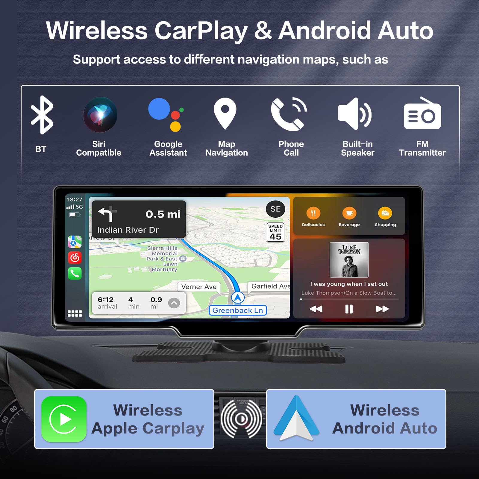 [4G+64G] Android 13 Car Stereo Portable Wireless Apple CarPlay & Android Auto Car Screen, 10.26 Inch HD Touchscreen Portable Car Radio with GPS Navigation WiFi Bluetooth Voice Control