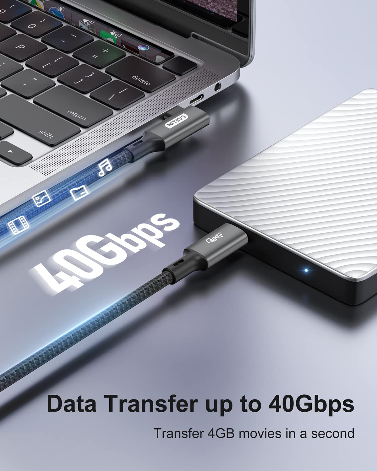 [6ft] Right Angle USB4 Compatible with Thunderbolt 4 Cable, SAILLIN 90 Degree USB4 Cable 40Gbps with 100W Charging, 5K@60Hz or Dual 4K Video for Thunderbolt 3/MacBook Pro/Apple Studio Display/eGPU