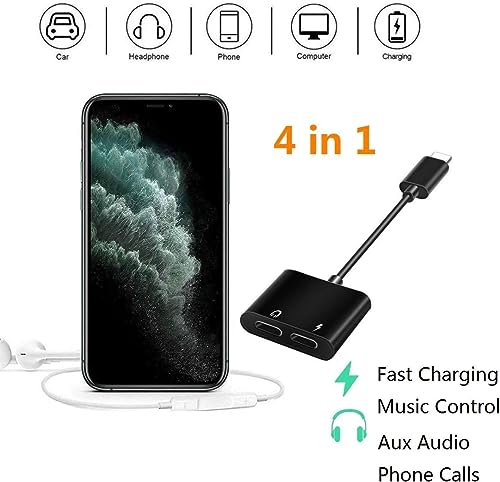 [Apple MFi Certified] iPhone Adapter,2 Pack Headphone Adapter for iPhone,Dual Lightning Audio Splitter Headphones and Charging Adapter for iPhone 14/13/12/11 Pro Max/XS/XR/X/8/7/6 Support Call