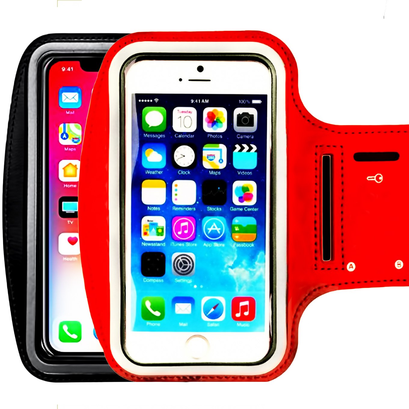 [2pack] Universal Sport Running Exercise Gym Sport Armband, iEugen Case for iPhone 11 PRO MAX X XR X XS MAX 8Plus/iPhone 7 Plus/6 Plus/6s Plus,with Key Holder & Card Slot,Water Resistant-Black+Silver