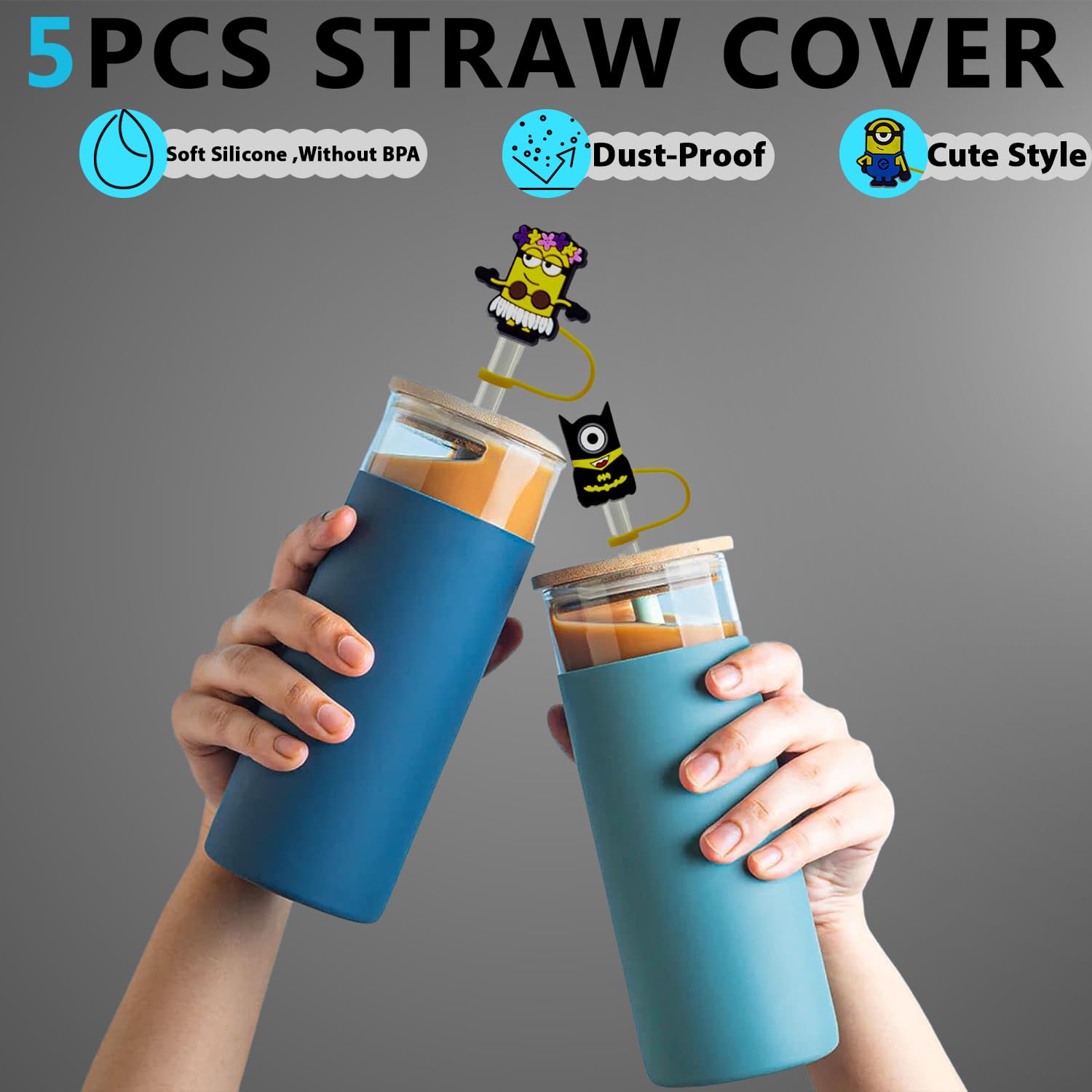 [5 Pcs] Brighten Your Stanley Cup & Stitch Water Bottle w/Cute Cartoon Straw Covers - Cute Valentine Gift, Straw Caps & Straw Topper Perfect for Coffee, Tumblers, Starbuck Cups & Reusable Straws!