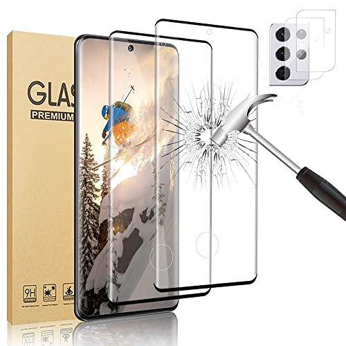 [2+2 Pack] Galaxy S21 Ultra 5G Glass Screen Protector and Camera Protector, HD Clear 9H Tempered Glass Scratch Resistant, Fingerprint Unlock, Full Coverage for Samsung Galaxy S21 Ultra Screen Saver (6.8 Inch)