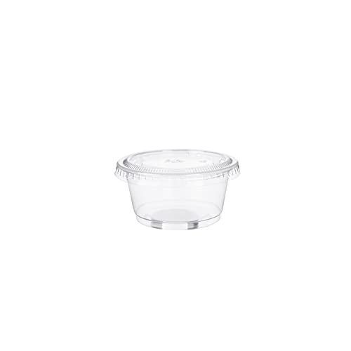 [500 sets - 2oz] Disposable Plastic Souffle/Portion Cups with Lids Bulk Perfect for Shot Glasses, Condiments, Toppings, Dressings, Sampling