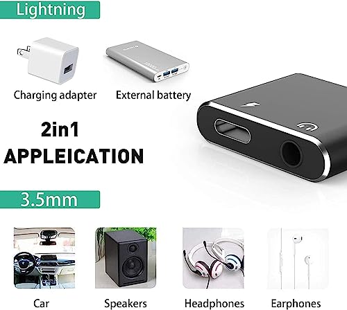 [Apple MFi Certified] iPhone Headphone Adapter, 2 Pack 2 in 1 Lightning to 3.5mm Aux Audio and Charge Jack Adapter Splitter Dongle for iPhone 14 13 12 11 Pro Max XS XR X 8 7 6 iPad, Support iOS 16